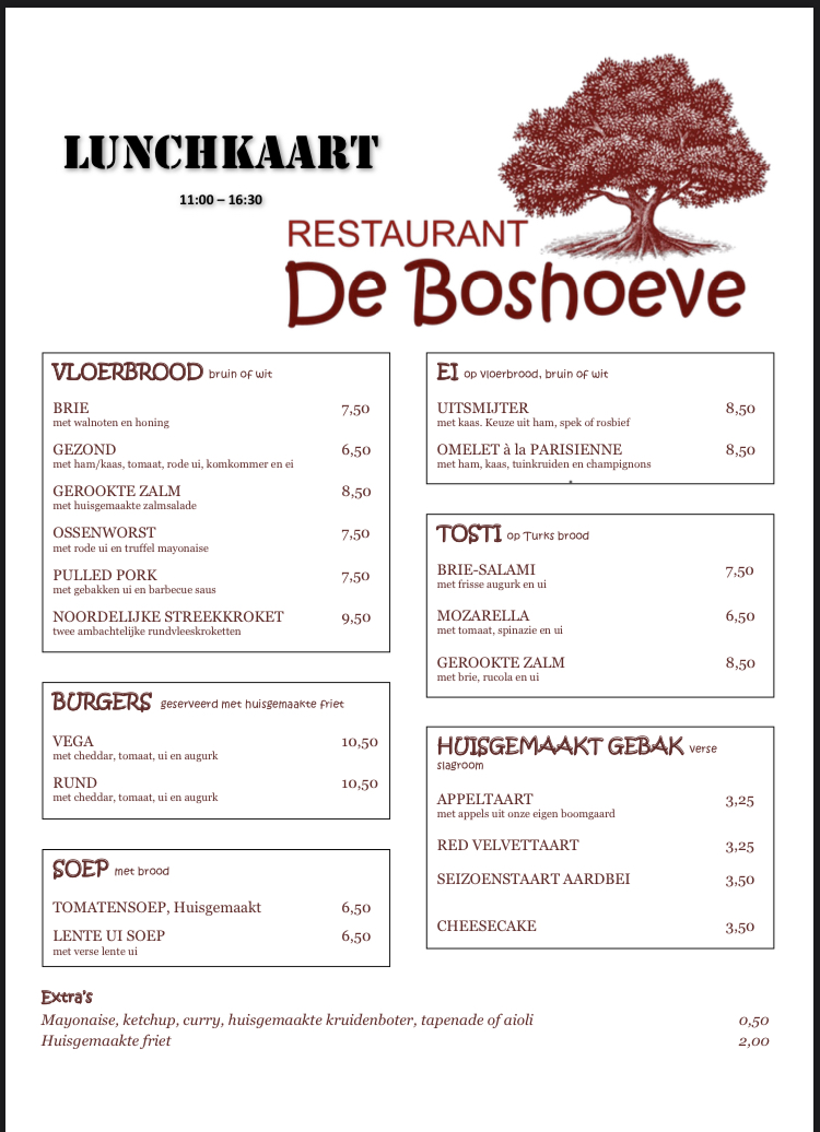 Menukaarten – De Boshoeve