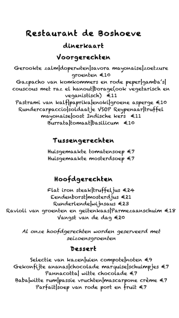 Menukaarten – De Boshoeve