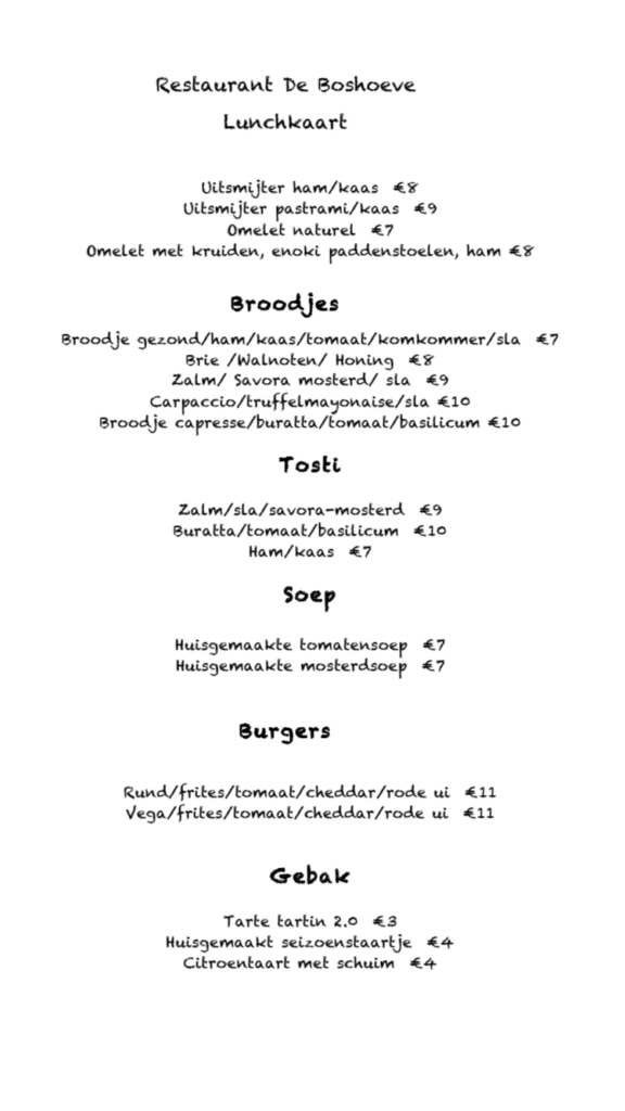 Menukaarten – De Boshoeve